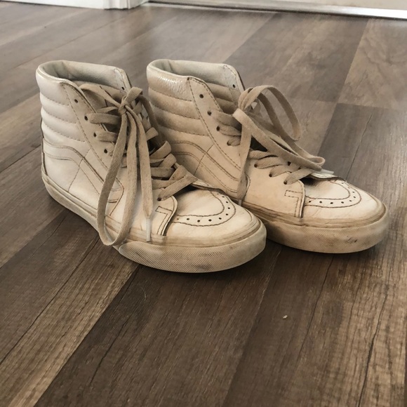 Vans | Shoes | Custom White Leather Hightop Vans | Poshmark
